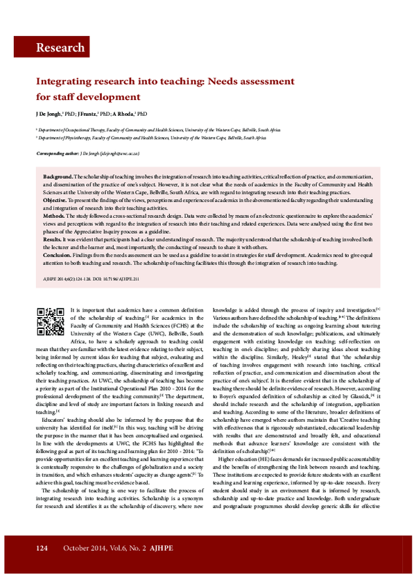 (PDF) Integrating research into teaching and learning: Needs assessment ...