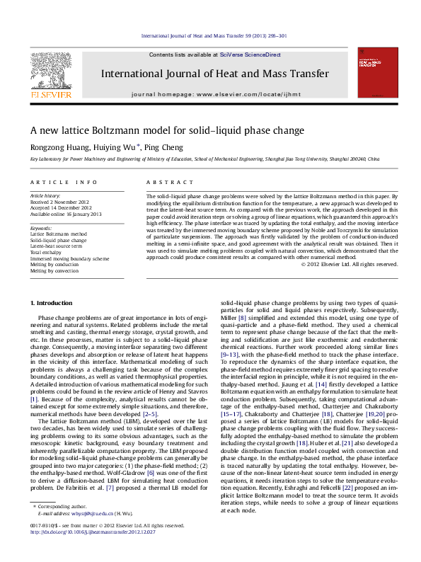 (PDF) A new lattice Boltzmann model for solid–liquid phase change