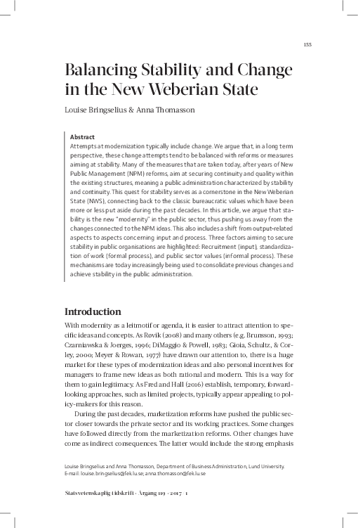 (PDF) Balancing Stability and Change in the New Weberian State