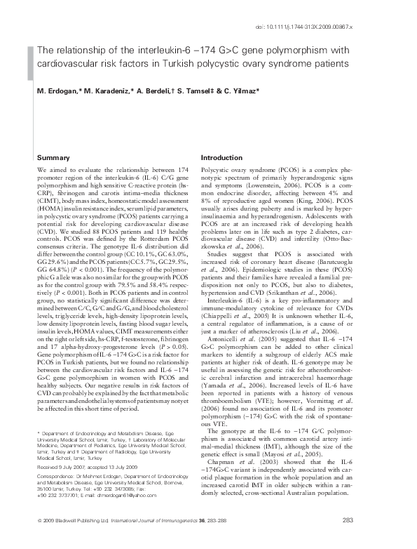 (PDF) The relationship of the interleukin-6 −174 G>C gene polymorphism with cardiovascular risk ...