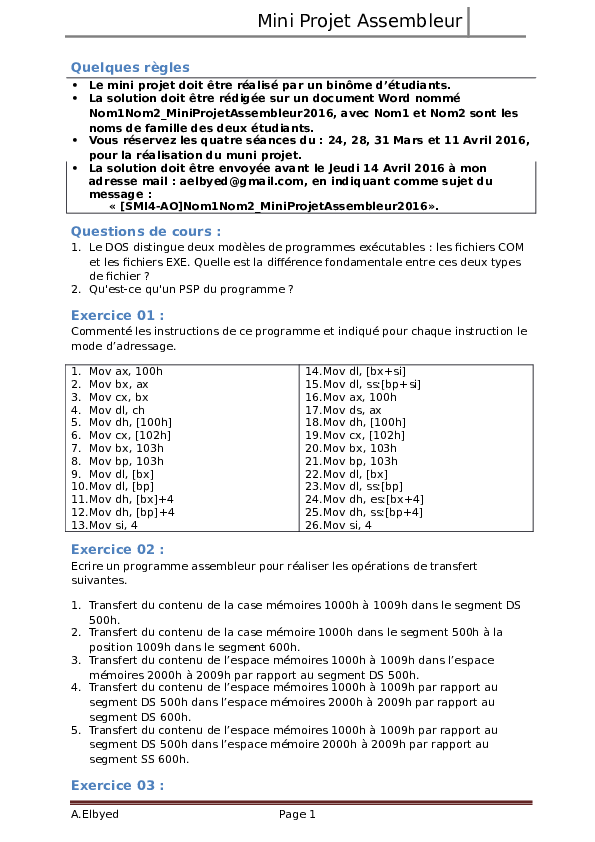 (DOC) Mini Projet Assembleur