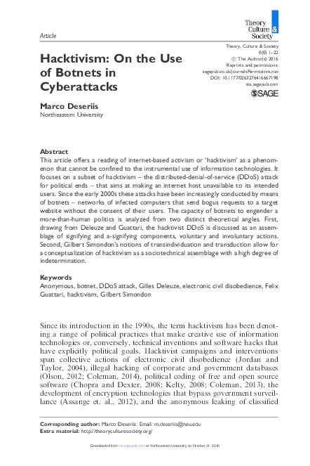 (PDF) Hacktivism: On the Use of Botnets in Cyberattacks