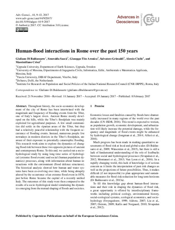 (PDF) Human-flood interactions in Rome over the past 150 years