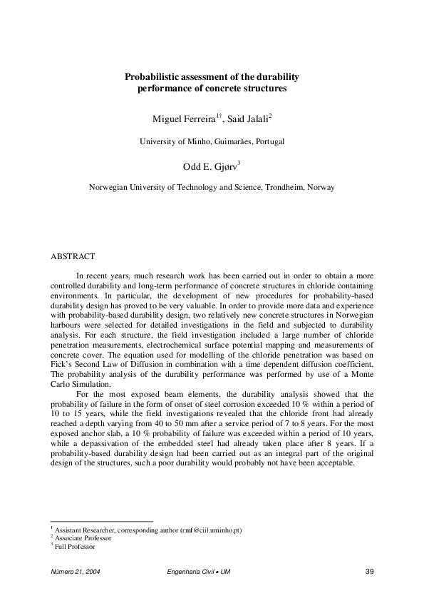(PDF) Probabilistic assessment of the durability performance of concrete structures | Miguel ...
