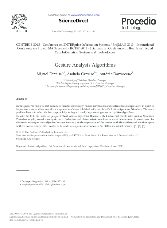 (PDF) Gesture Analysis Algorithms