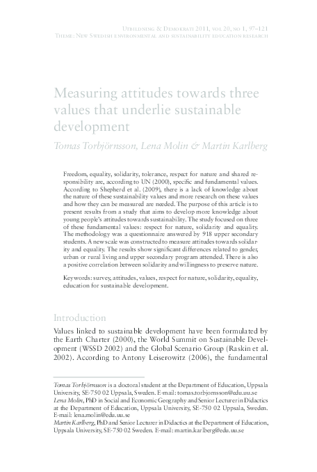 (PDF) Measuring attitudes towards three values that underlie sustainable development
