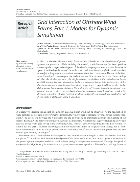 (PDF) Grid Interaction of Offshore Wind Farms. Part 1. Models for ...