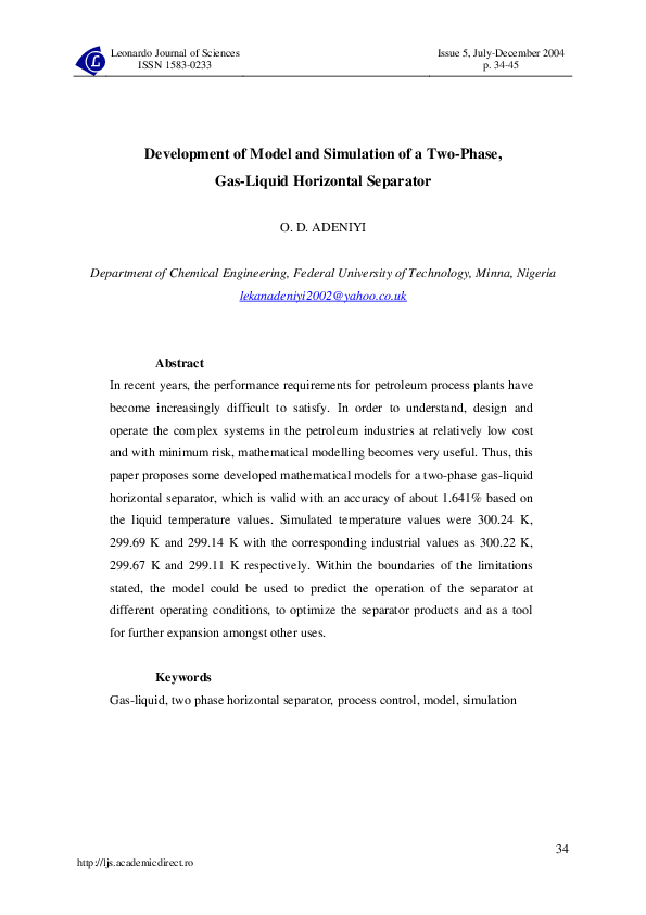 (PDF) Development of Model and Simulation of a Two-Phase, Gas-Liquid ...