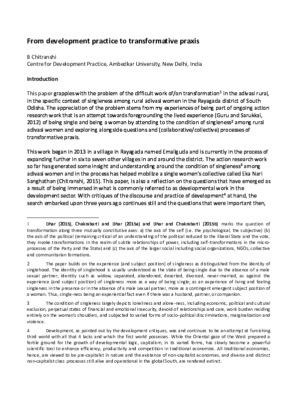 (PDF) From development practice to transformative praxis