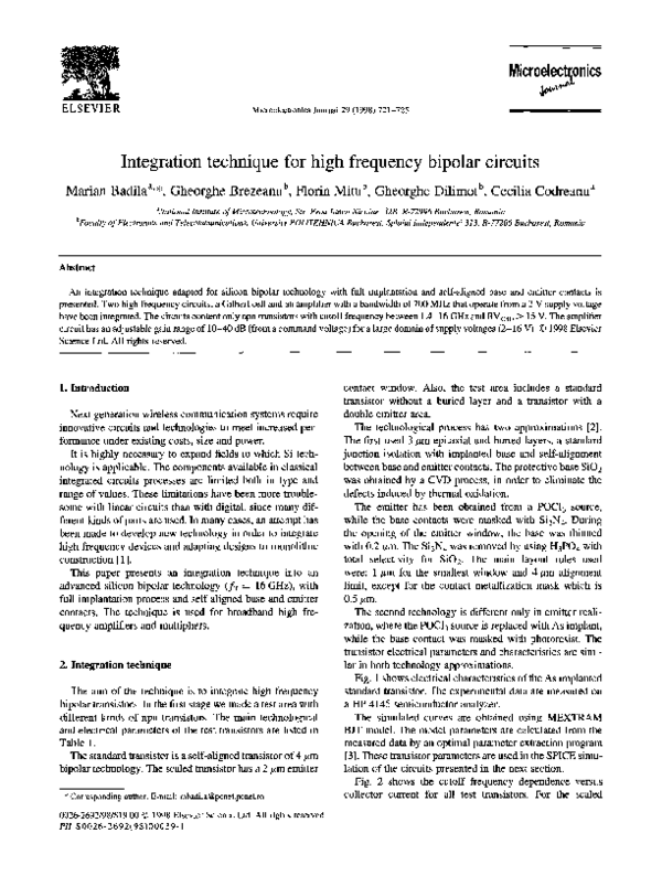 (PDF) Integration technique for high frequency bipolar circuits