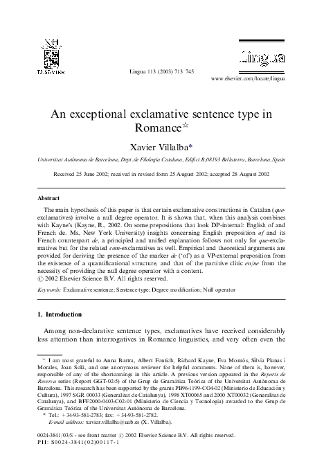 (PDF) An exceptional exclamative sentence type in Romance