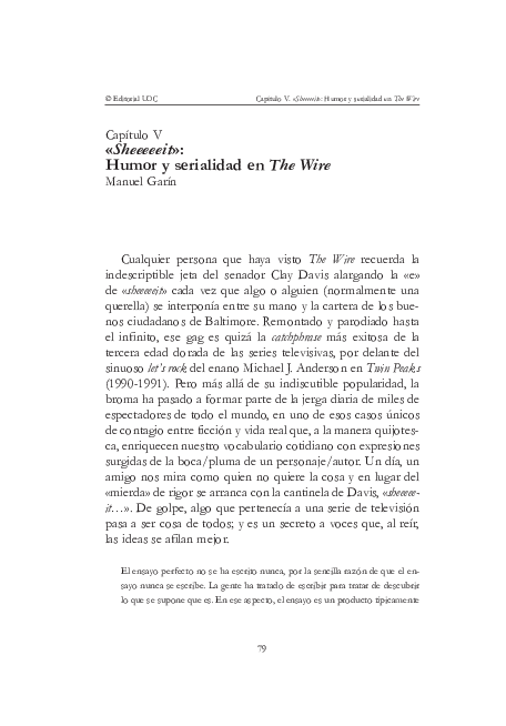 (PDF) Sheeeeeit. Humor y serialidad en The Wire | Manuel Garin ...