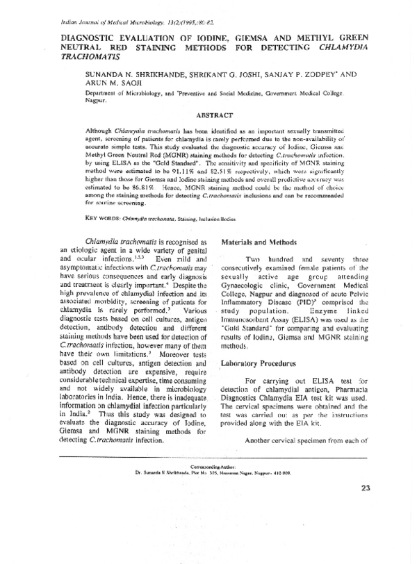 (PDF) DIAGNOSTIC EVALUATION OF IODINE, NEUTRAL RED STAINING METHODS ...