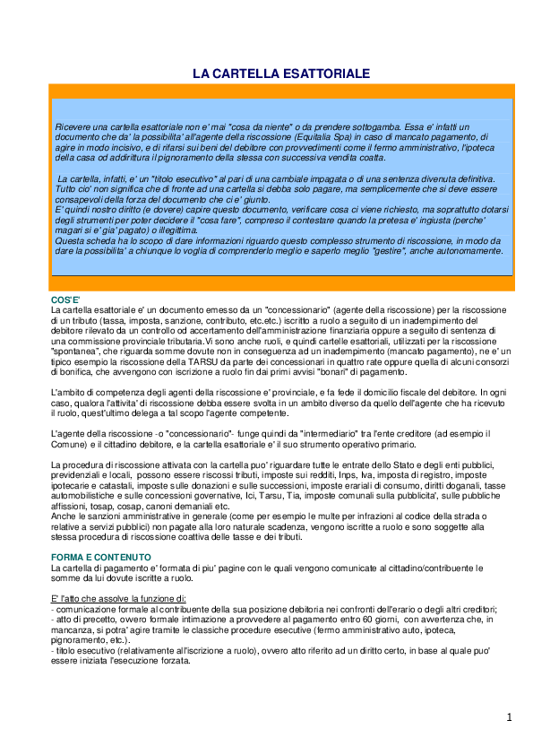 (PDF) LA CARTELLA ESATTORIALE