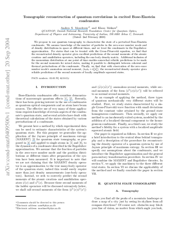 Pdf Tomographic Reconstruction Of Quantum Correlations In Excited