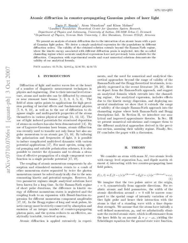 (PDF) Atomic diffraction in counterpropagating Gaussian pulses of laser ...