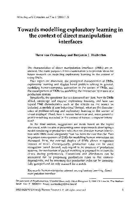 (PDF) Towards modelling exploratory learning in the context of direct manipulation interfaces