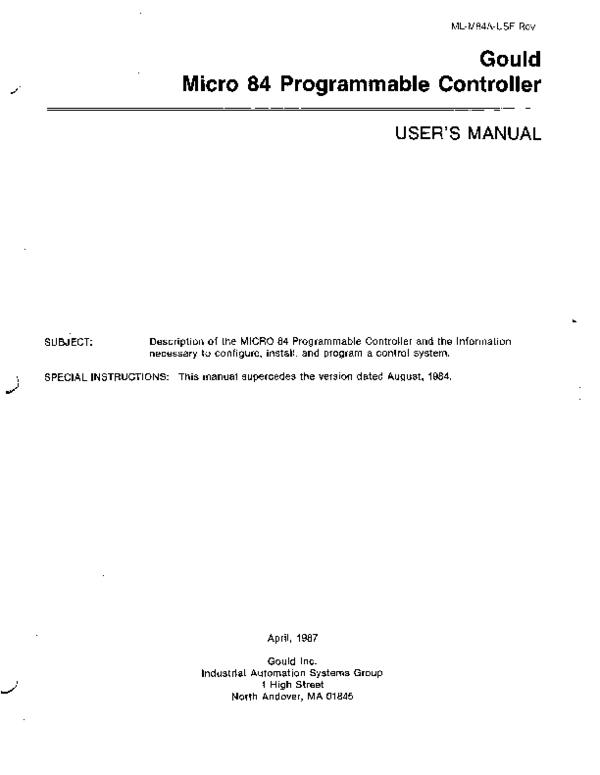 (PDF) ML-M84A-USE Rev I Gould Mrcro 84 Programmable Controller USER' S ...