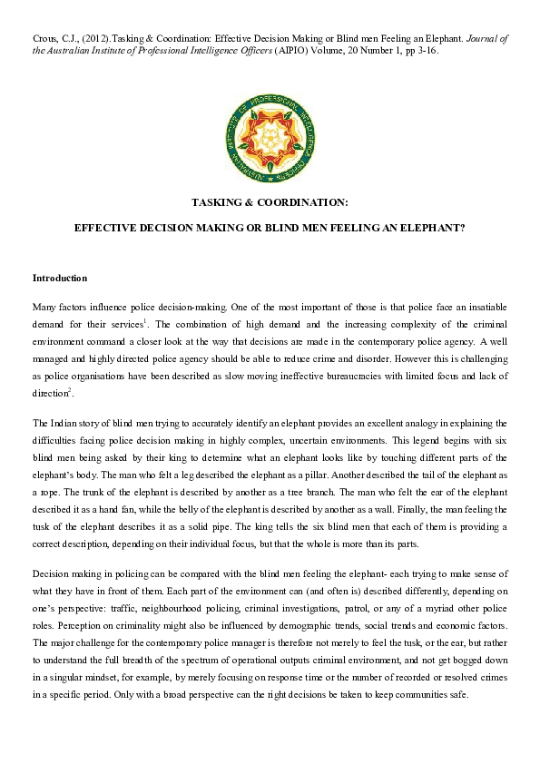 (PDF) Tasking & Coordination: Effective Decision Making or Blind Men ...