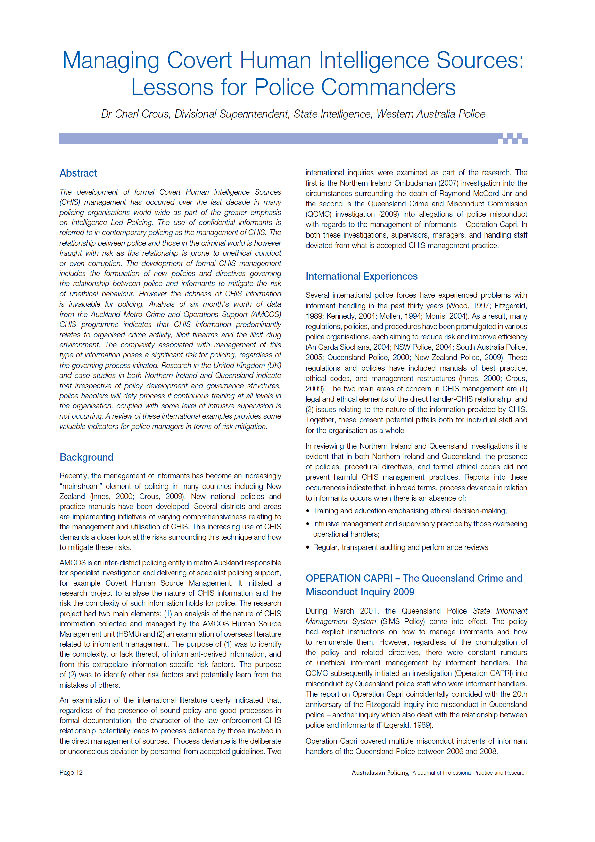 (PDF) Managing covert human intelligence sources: Lessons for police ...