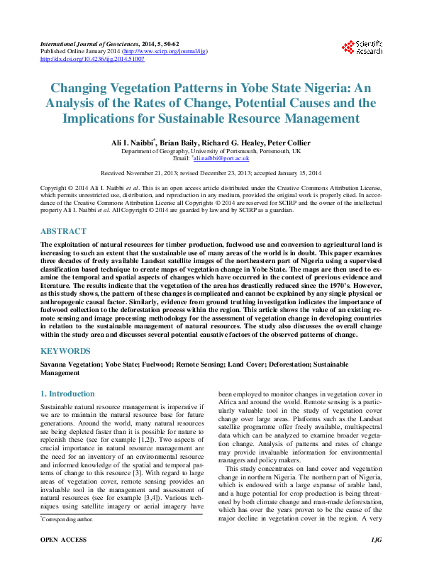 (PDF) Changing Vegetation Patterns in Yobe State Nigeria: An Analysis ...