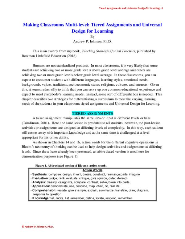 (PDF) TIERED ASSIGNMENTS AND UNIVERSAL DESIGN FOR LEARNING - MAKING ...
