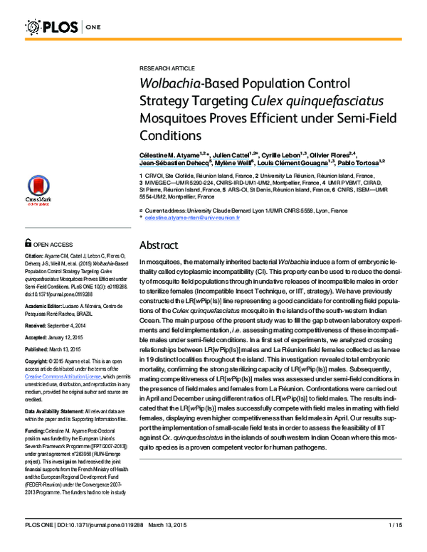 (PDF) Wolbachia-Based Population Control Strategy Targeting Culex quinquefasciatus Mosquitoes ...