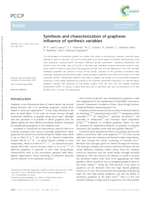 (PDF) Synthesis and characterization of graphene: influence of synthesis variables