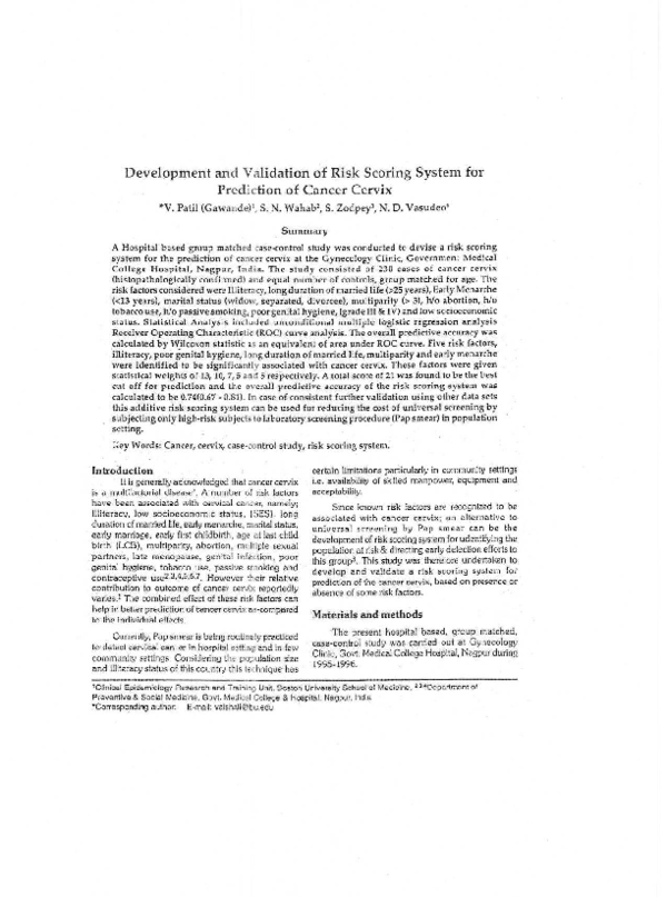 (PDF) Development and validation of a risk scoring system for the ...