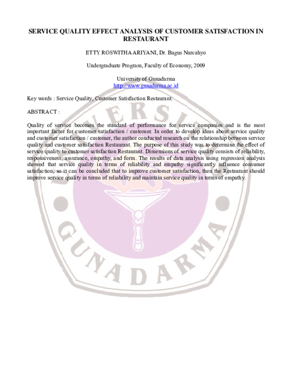 (PDF) Service Quality Effect Analysis of Customer Satisfaction in ...