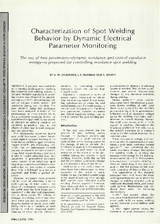 (PDF) Characterization of Spot Welding Behavior by Dynamic Electrical ...