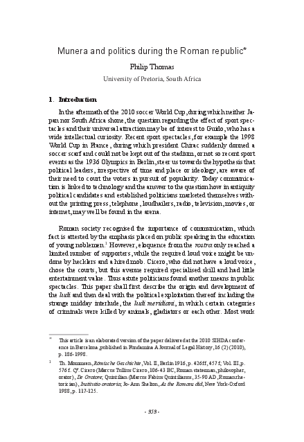 (PDF) Munera and politics during the Roman republic