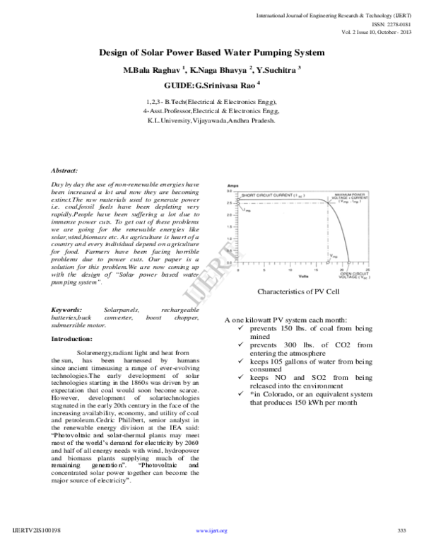 (PDF) Design of Solar Power Based Water Pumping System