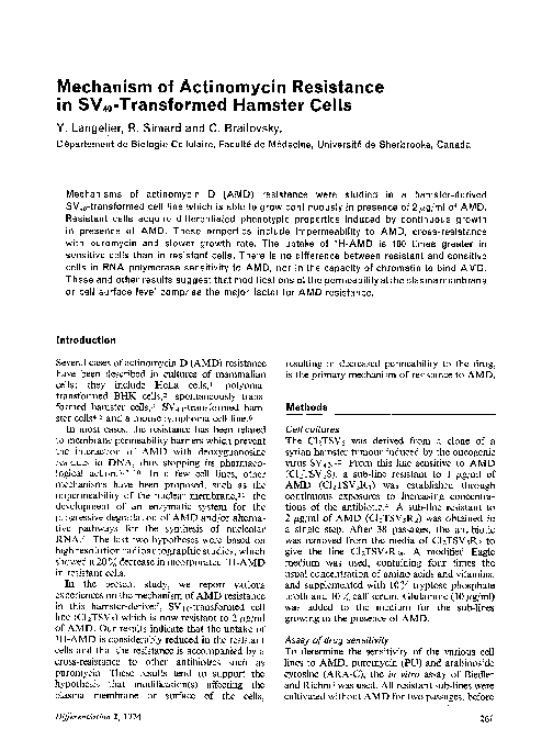 (PDF) Mechanism of Actinomycin Resistance in SV40-Transformed Hamster Cells