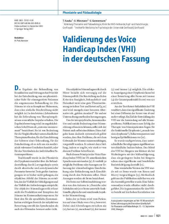 (PDF) [Validation of the German version of the Singing Voice Handicap ...