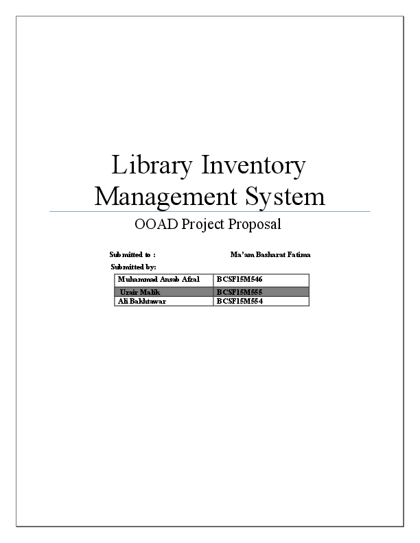 (DOC) Library managment system proposal