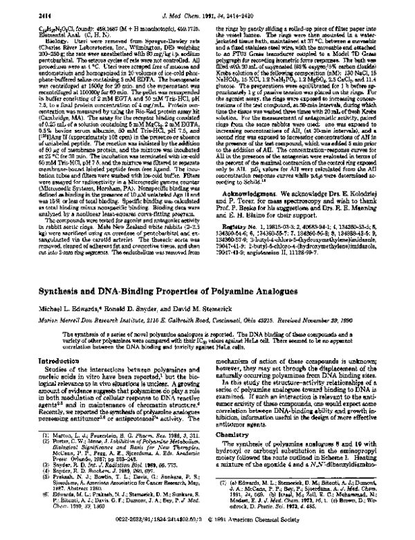 Pdf Synthesis And Dna Binding Properties Of Polyamine Analogs