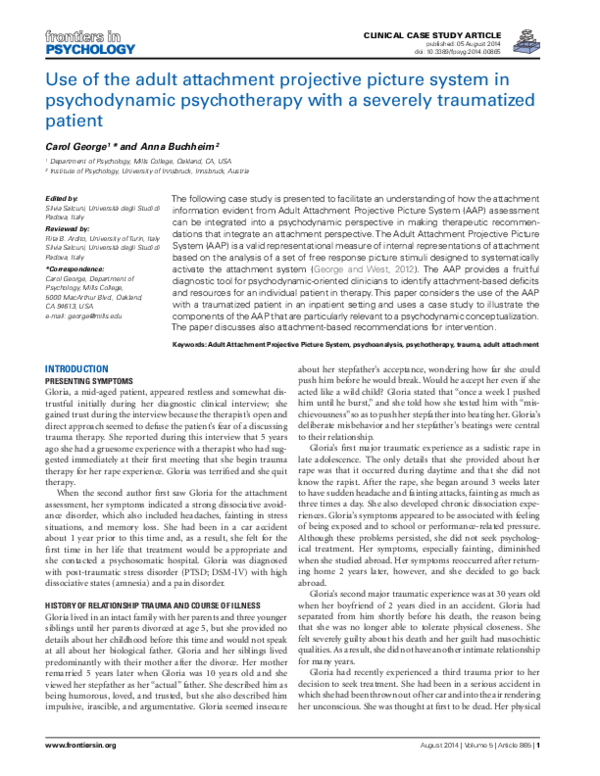 (PDF) CLINICAL CASE STUDY ARTICLE Use of the adult attachment projective picture system in ...