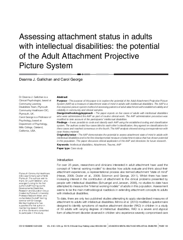 (PDF) Assessing attachment status in adults with intellectual ...