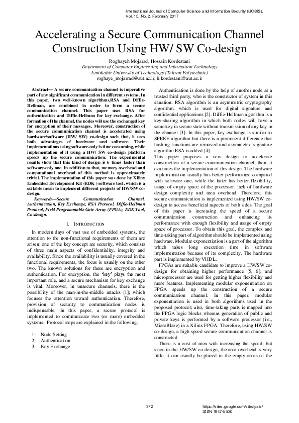(PDF) Accelerating a Secure Communication Channel Construction Using HW/ SW Co-design