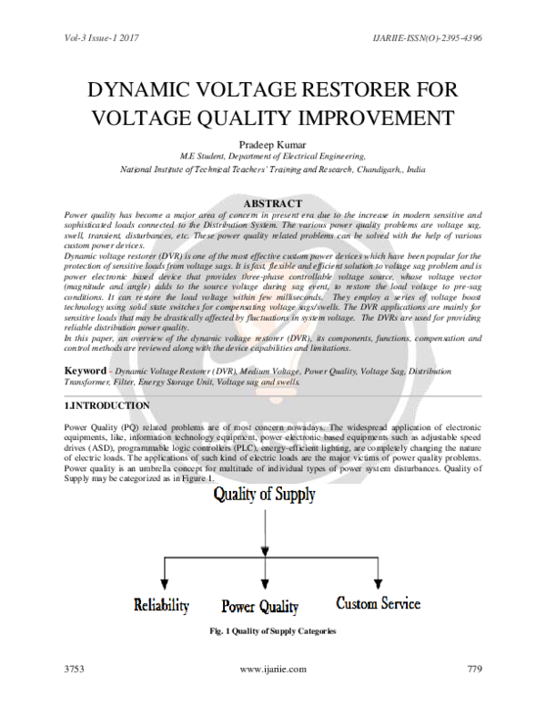 Pdf Dynamic Voltage Restorer For Voltage Quality Improvement