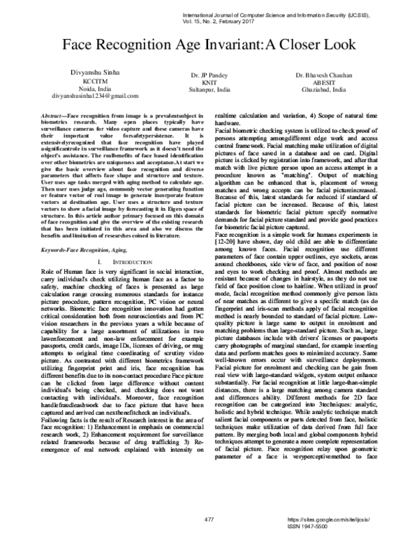 Pdf Face Recognition Age Invariant A Closer Look Journal Of