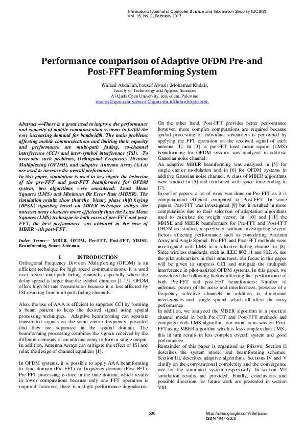 (PDF) Performance comparison of Adaptive OFDM Pre-and Post-FFT Beamforming System