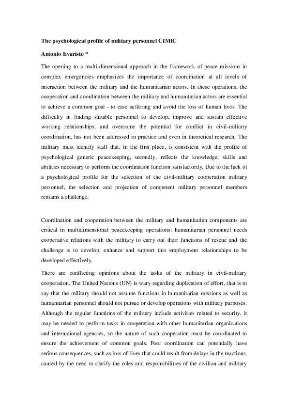 (PDF) The psychological profile of CIMIC military personnel