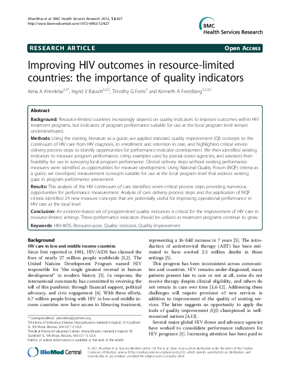 (PDF) Improving HIV outcomes in resource-limited countries: the ...