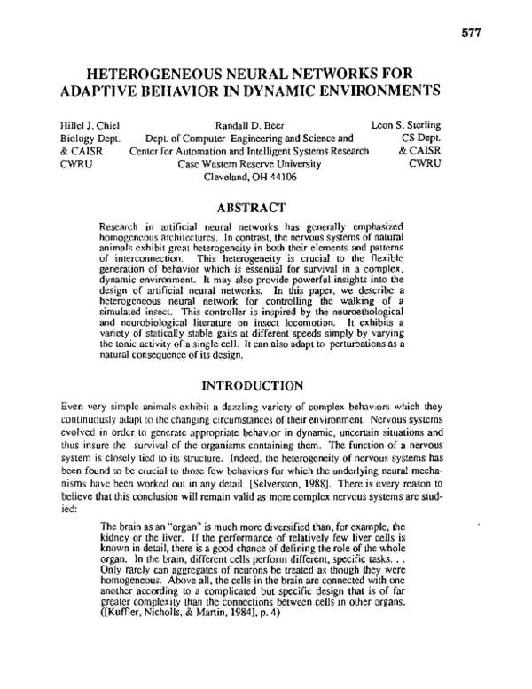 Pdf Heterogeneous Neural Networks For Adaptive Behavior In Dynamic Environments Leon