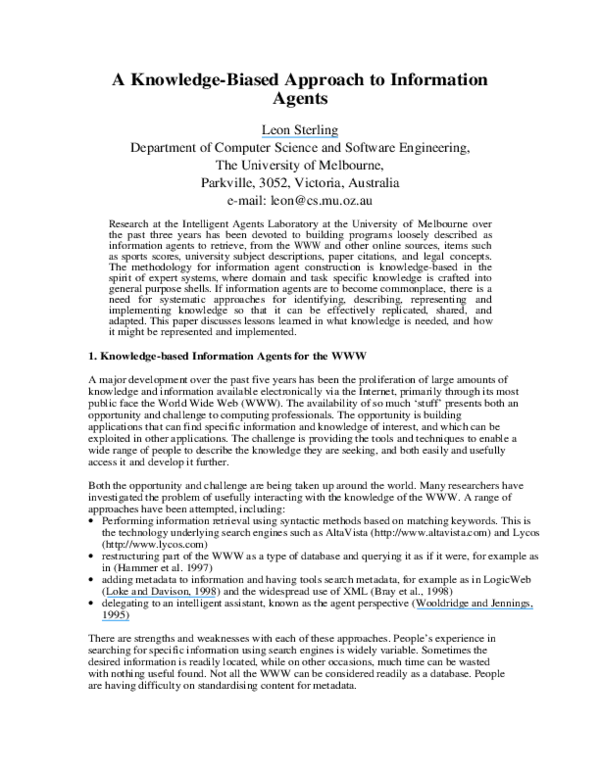 (PDF) A knowledge-biased approach to information agents | Leon Sterling ...