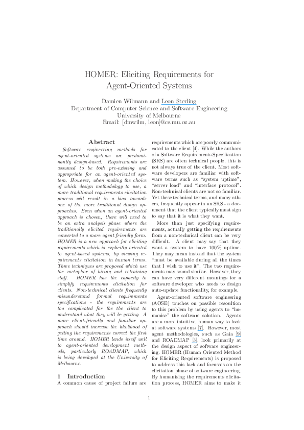 (PDF) HOMER: Eliciting Requirements for Agent-Oriented Systems