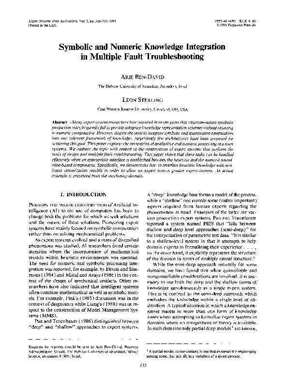 (PDF) Symbolic and numeric knowledge integration in multiple fault troubleshooting