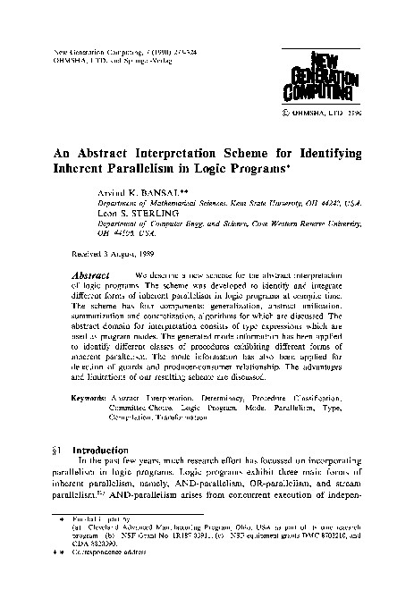 Pdf An Abstract Interpretation Scheme For Identifying Inherent Parallelism In Logic Programs